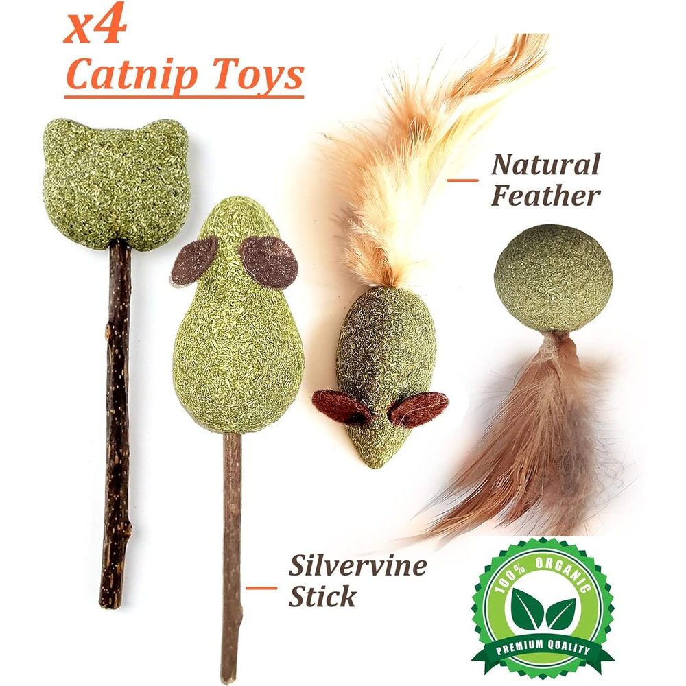 12-Pack Catnip & Silvervine Toys for Cats – Chew Sticks, Balls, Mice ...
