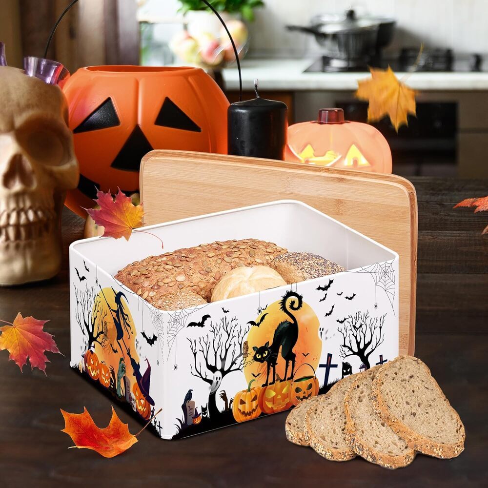 Stylish Halloween Bread Box: Gothic Kitchen Decor with a Feline Twist ...