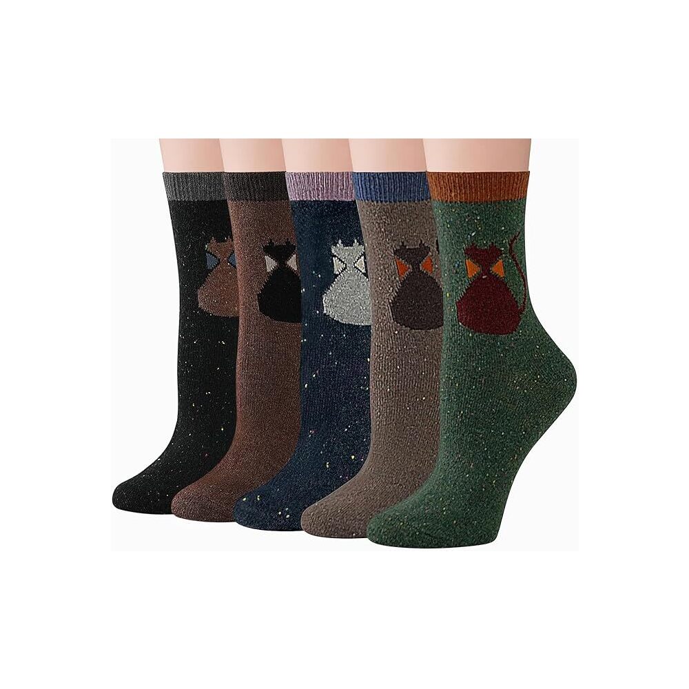 Vintage Warm Winter Cat Design Socks (5 Pairs) – CatPrestige.com